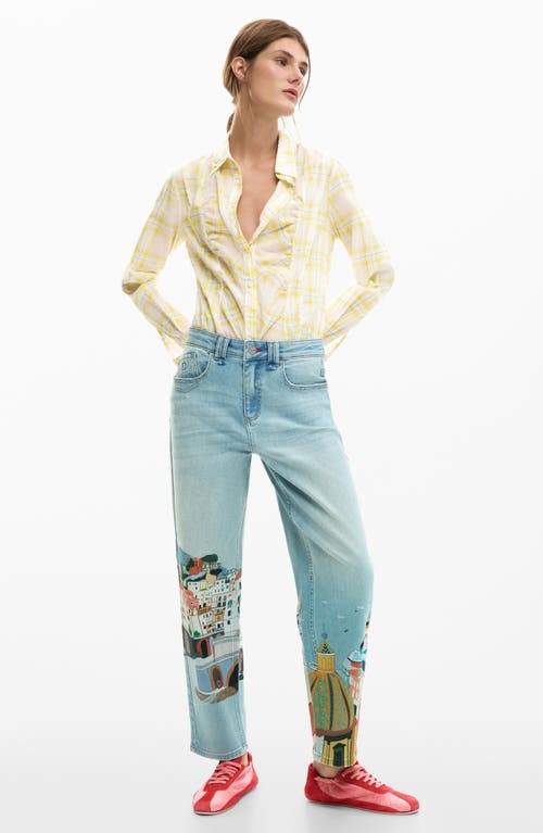 DESIGUAL Graphic Print Ankle Taper Jeans